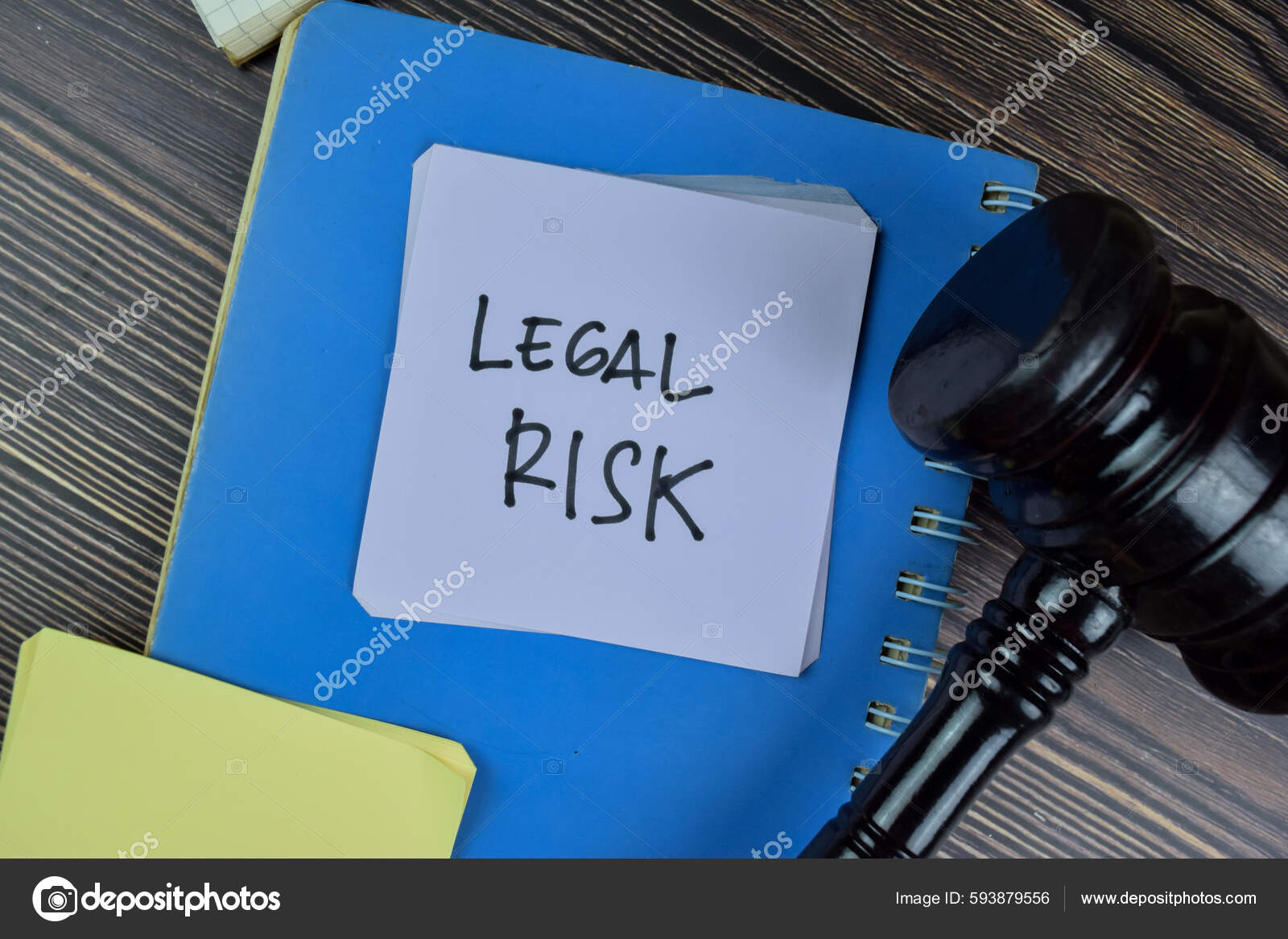 Concept Legal Risk Write Sticky Notes Gavel Isolated Wooden Table ...