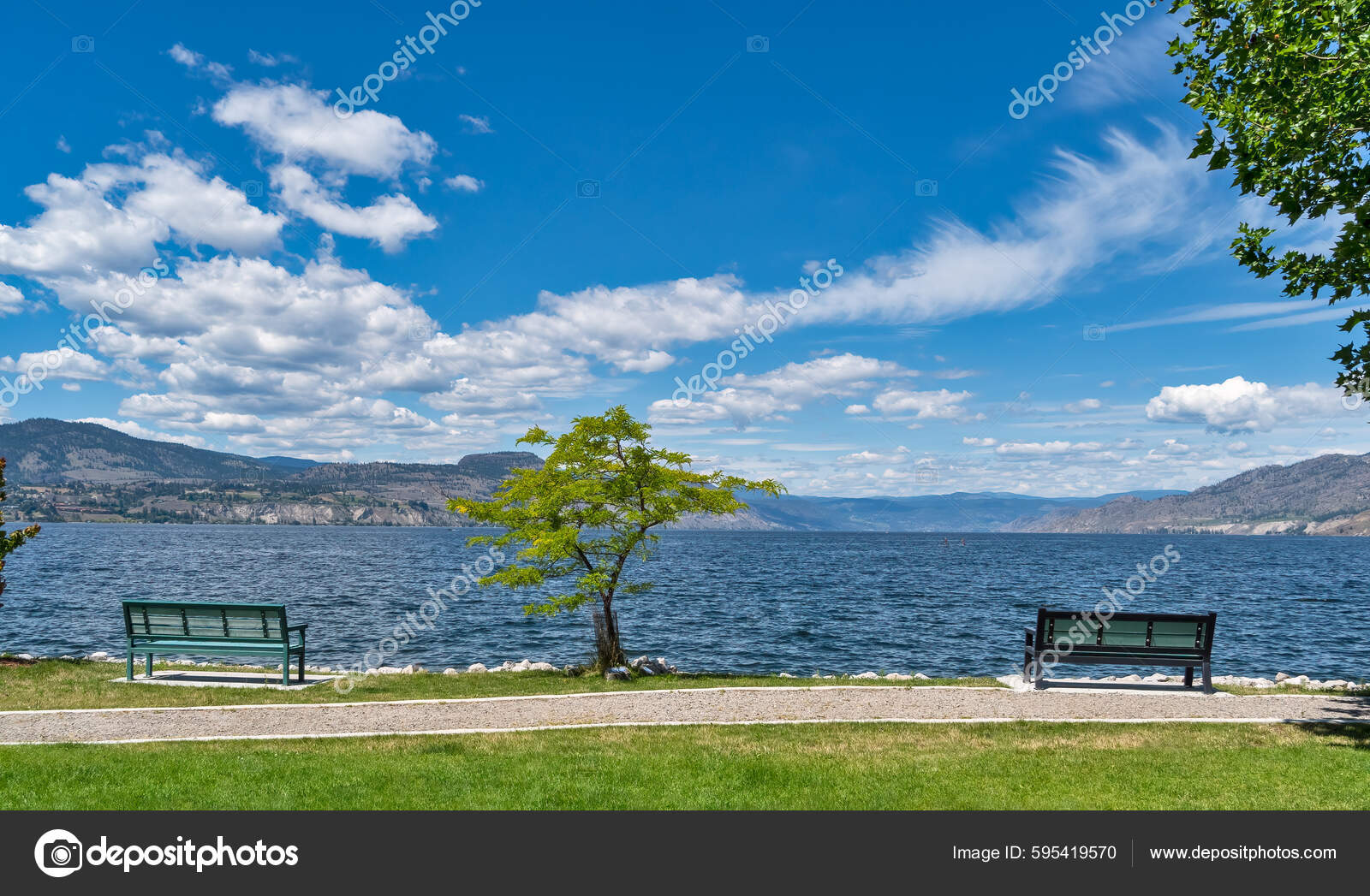 Scenery Okanagan Lake Overview Bench Tree Pathway Waterfront Stock ...