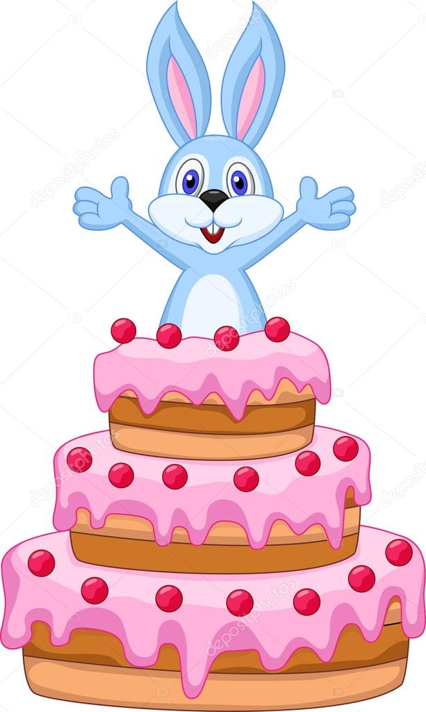 Rabbit cartoon inside the cake - birthday card Stock Vector by ...