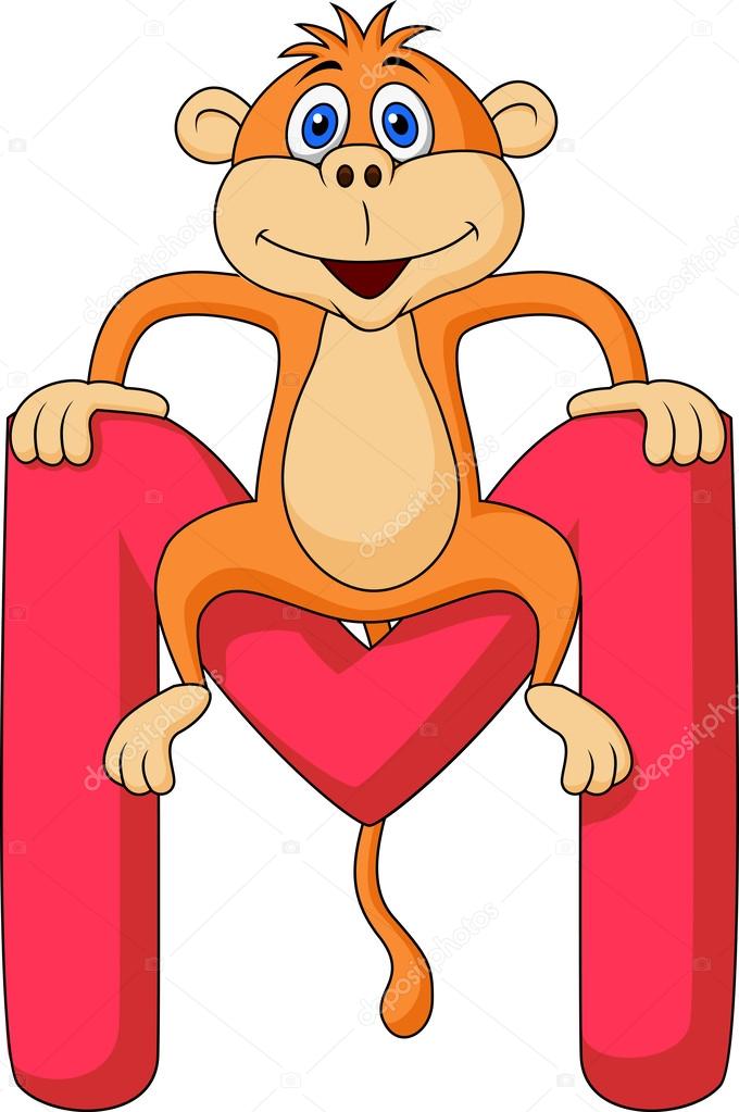 Alfabeto M con dibujos animados de monos 2024