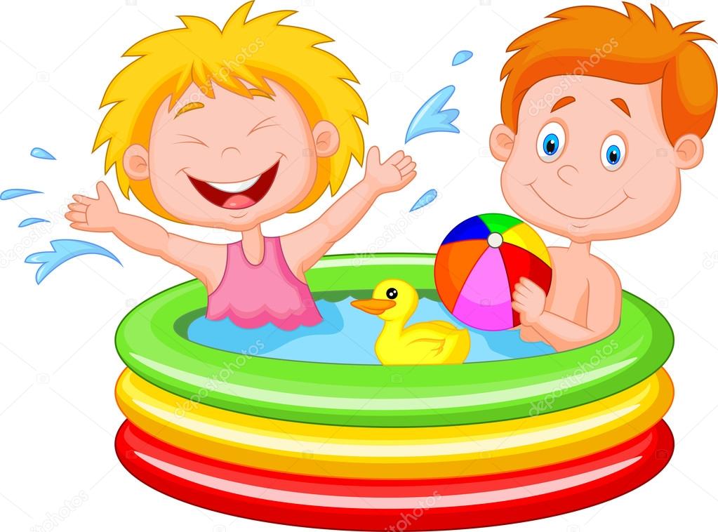 Kids Playing in an Inflatable Pool Stock Vector Image by ©tigatelu ...