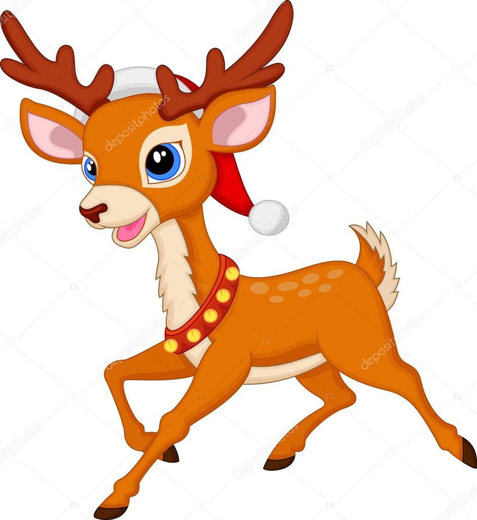 Lindo dibujo animado de ciervos con sombrero rojo 2022
