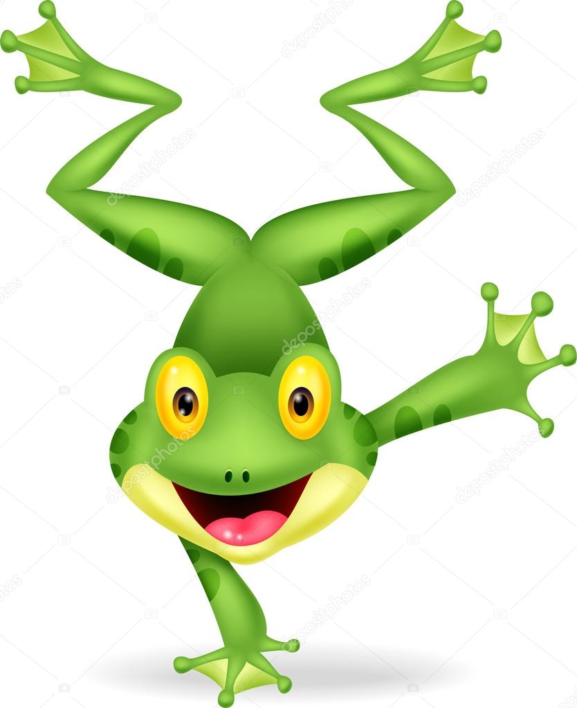 Divertido dibujo animado rana de pie en su mano Vector de stock por ...