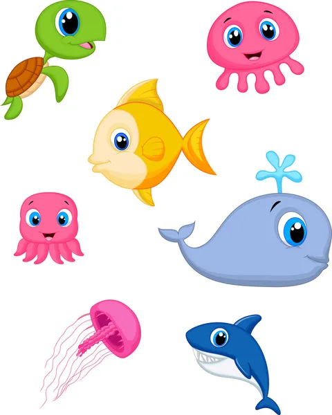 Cute cartoon sea animals — Stock Vector © tigatelu #49595187