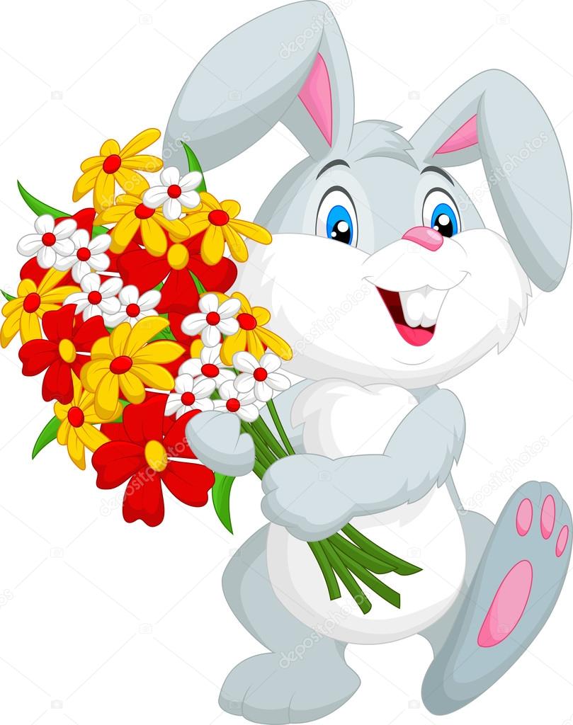 Cute little rabbit holding a bouquet Stock Vector Image by ©tigatelu ...