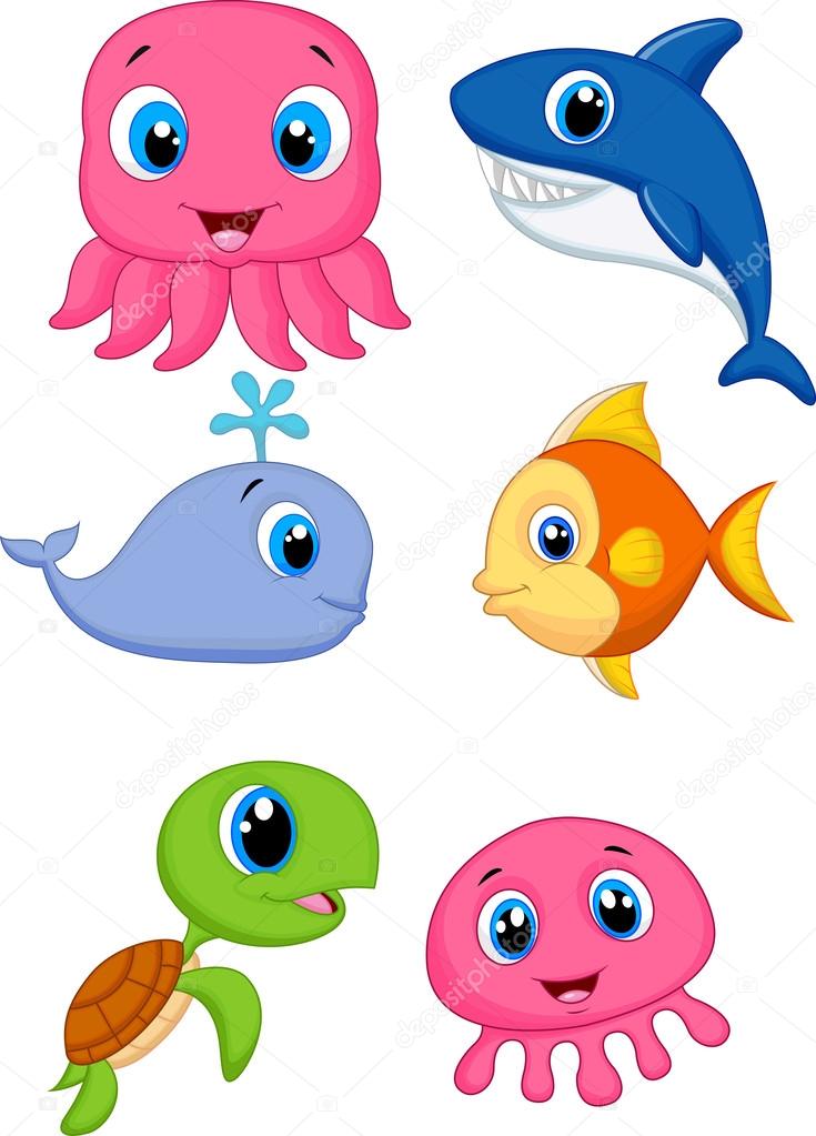 Lindos animales marinos de dibujos animados Vector de stock por ...