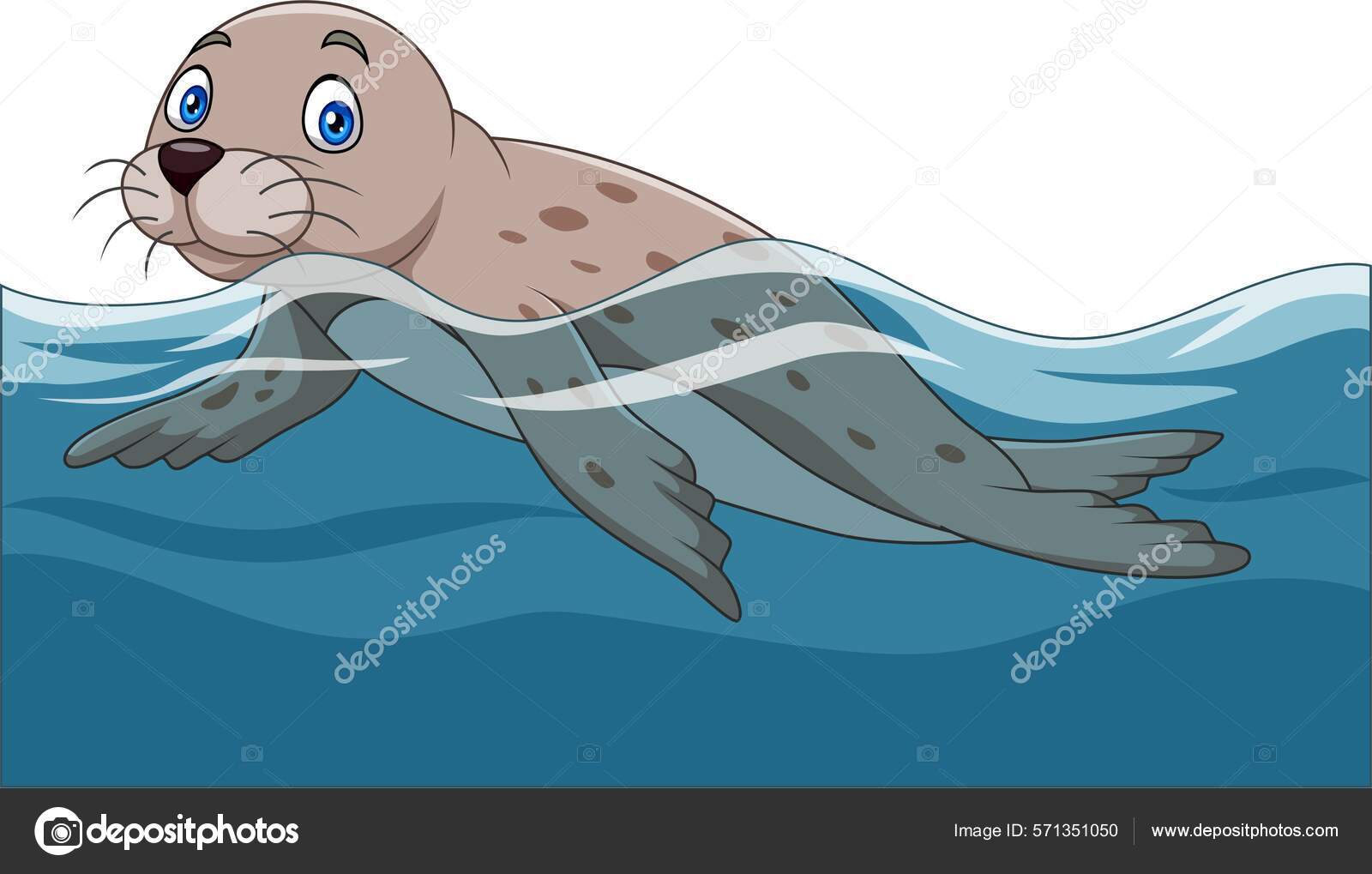 Ilustración Vectorial León Marino Dibujos Animados Nadando Océano ...
