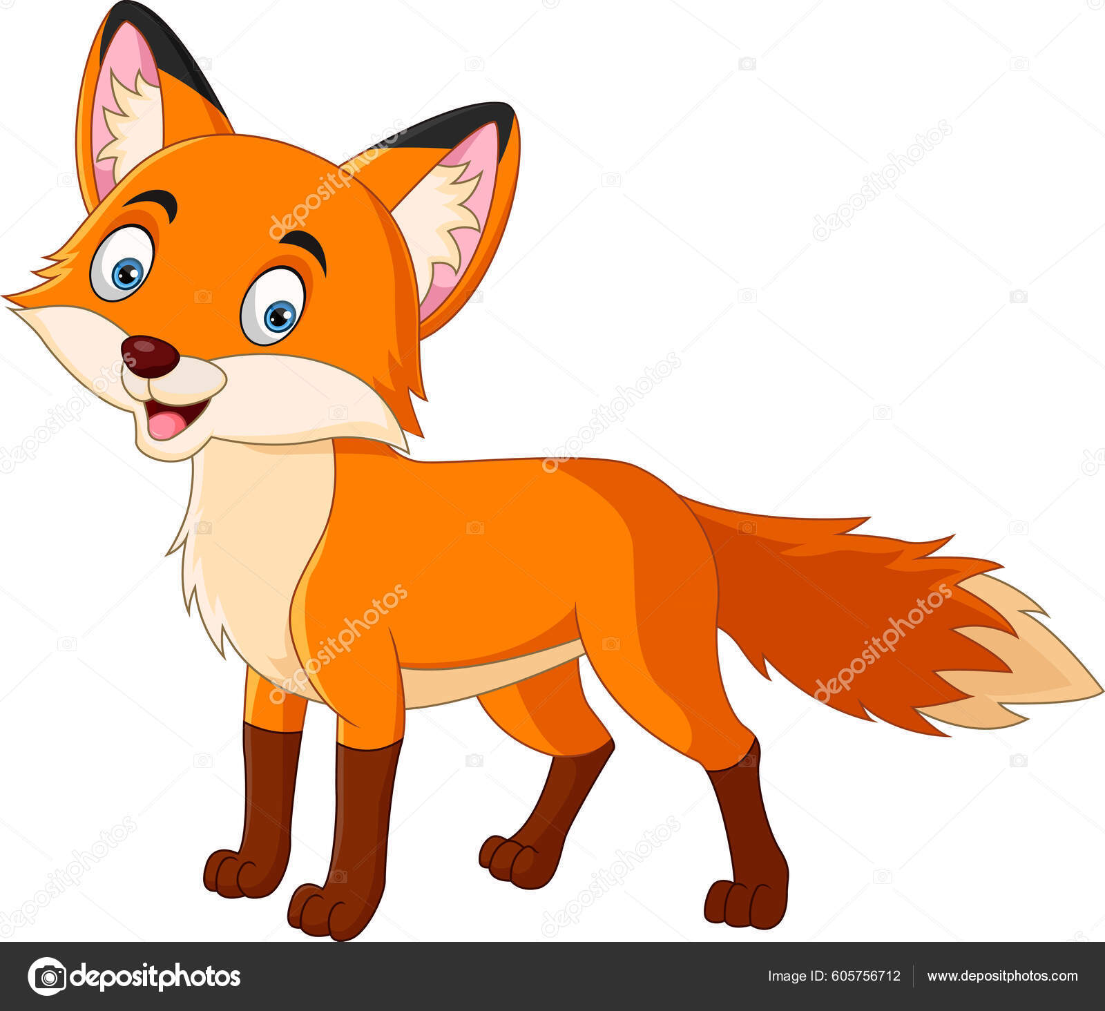 Vector Illustration Cartoon Cute Little Fox White Background Stock ...