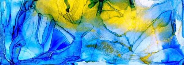 Blue ink pattern with golden dust on Alcohol ink fluid abstract texture ...