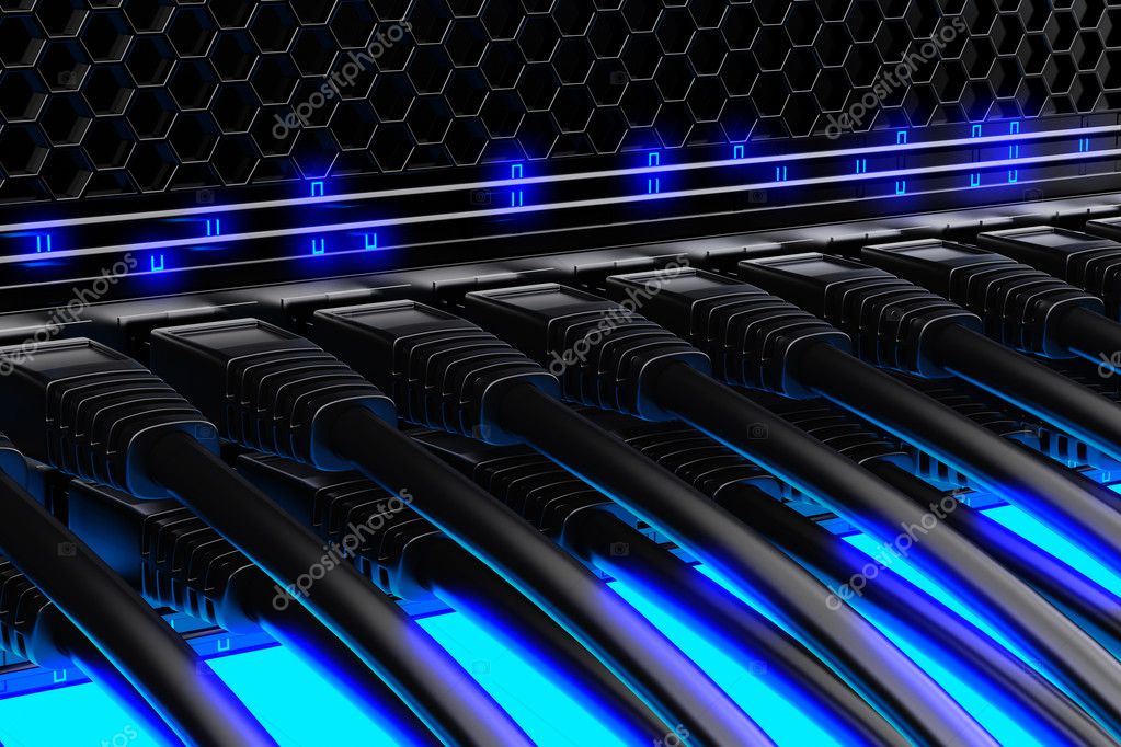 Modern network switch with cables. — Stock Photo © 3dmentat #18852305