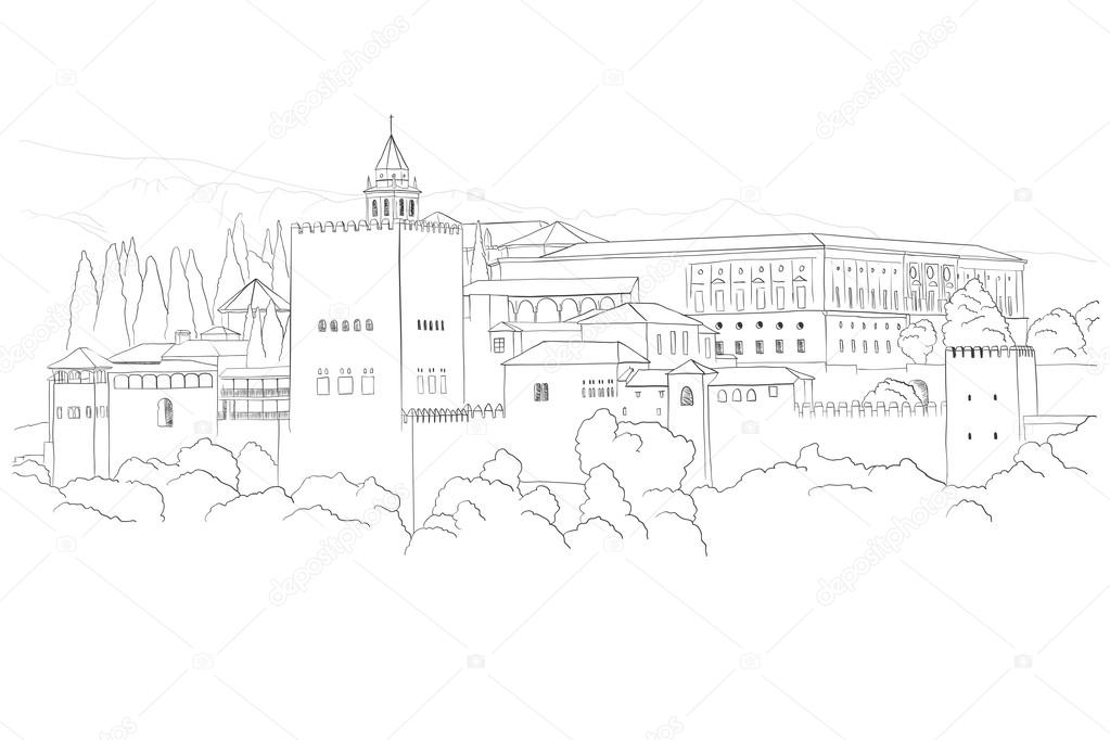 Urban sketch of Alhambra in Granada, Spain — Stock Vector © isabel_a ...