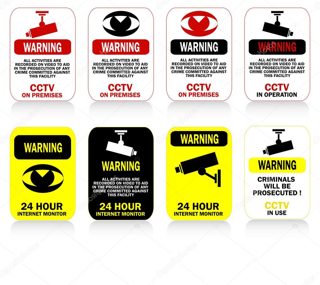 Set CCTV Warning Stickers — Stock Vector © vevestudio #24214321
