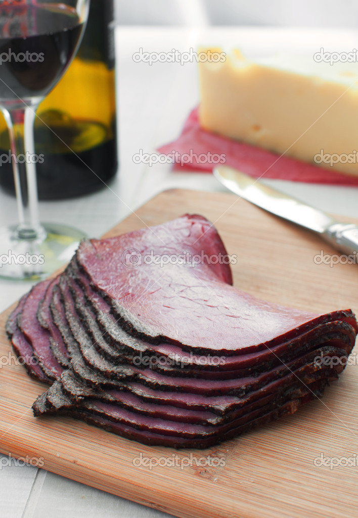 Thin sliced deli pastrami meat Stock Photo by ©razmarinka 21892607