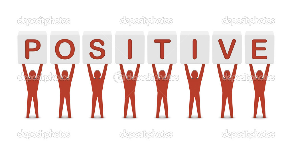 Men holding the word positive. Concept 3D illustration. — Stock Photo ...