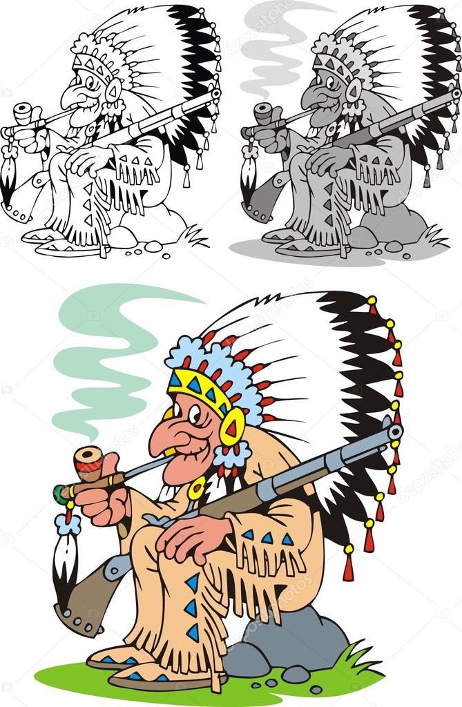 Cartoon Indian Chief Smoking