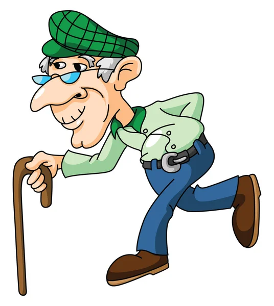 Komiska cartoon gubbe med käpp — Stock vektor #74323127