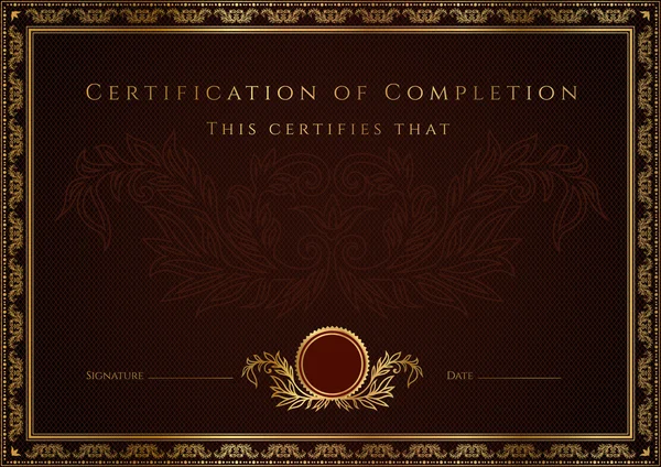 Certificate of completion (template) with wax seal, border and red bow ...