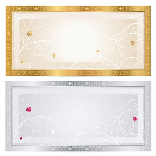 Voucher template with floral pattern, watermark and border. Background ...