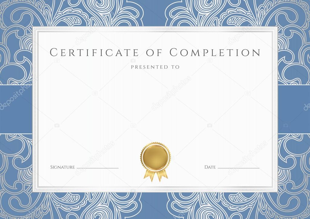 Horizontal certificate of completion (template) with floral pattern ...