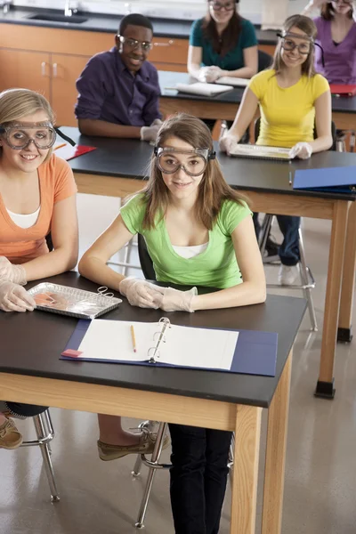 School Science. Teenage students in a high school science classroom ...
