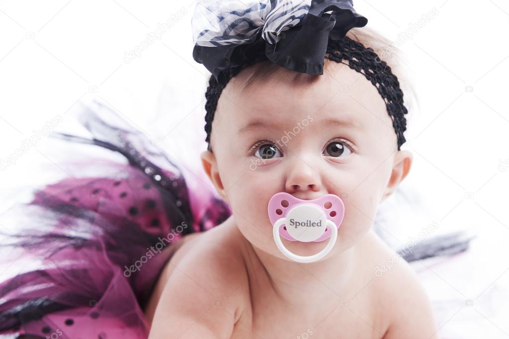 Closeup of a 7 month old spoiled caucasian baby girl — Stock Photo ...