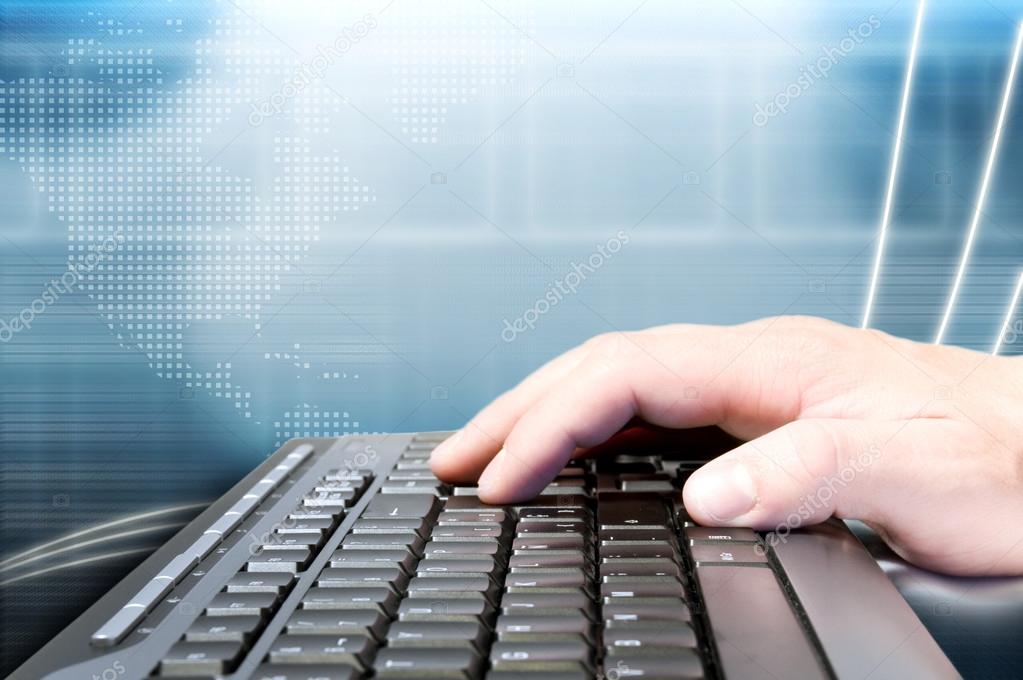Hand on keyboard and technology background — Stock Photo © scornejor ...