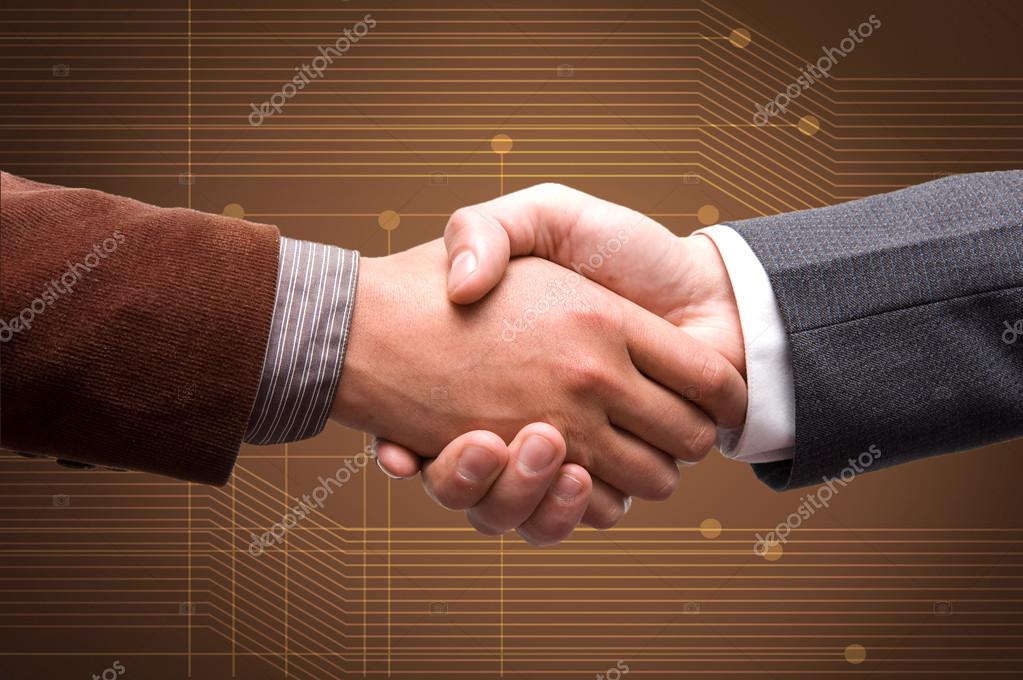 Business handshake on technology background Stock Photo by ©scornejor ...