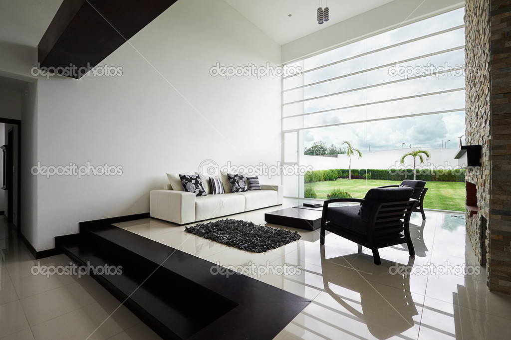 Interior design series: Modern living room with big empty white Stock ...