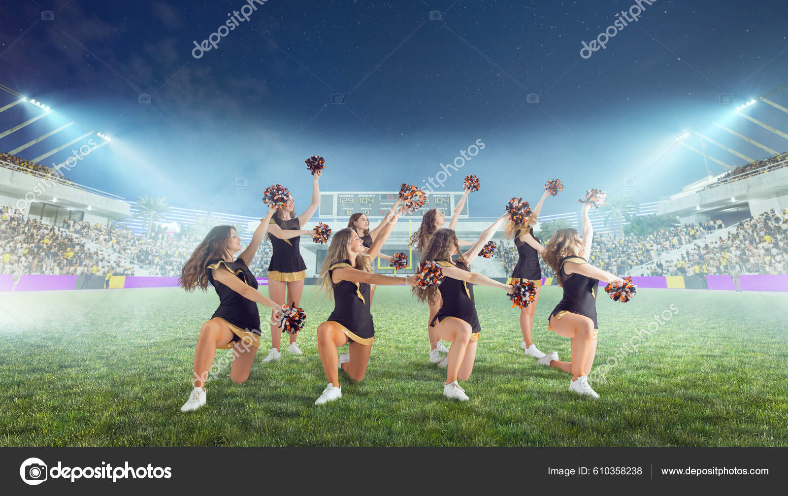 Grupo Animadoras Acción Estadio Noche: fotografía de stock © arturdidyk ...