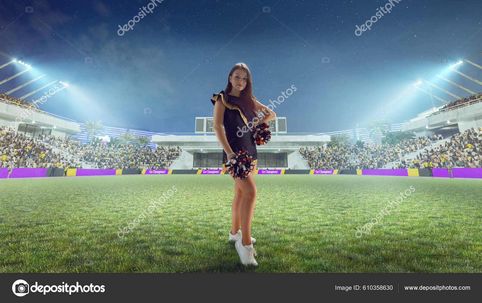 Beautiful Cheerleader Action Stadium Night — Stock Photo © arturdidyk ...