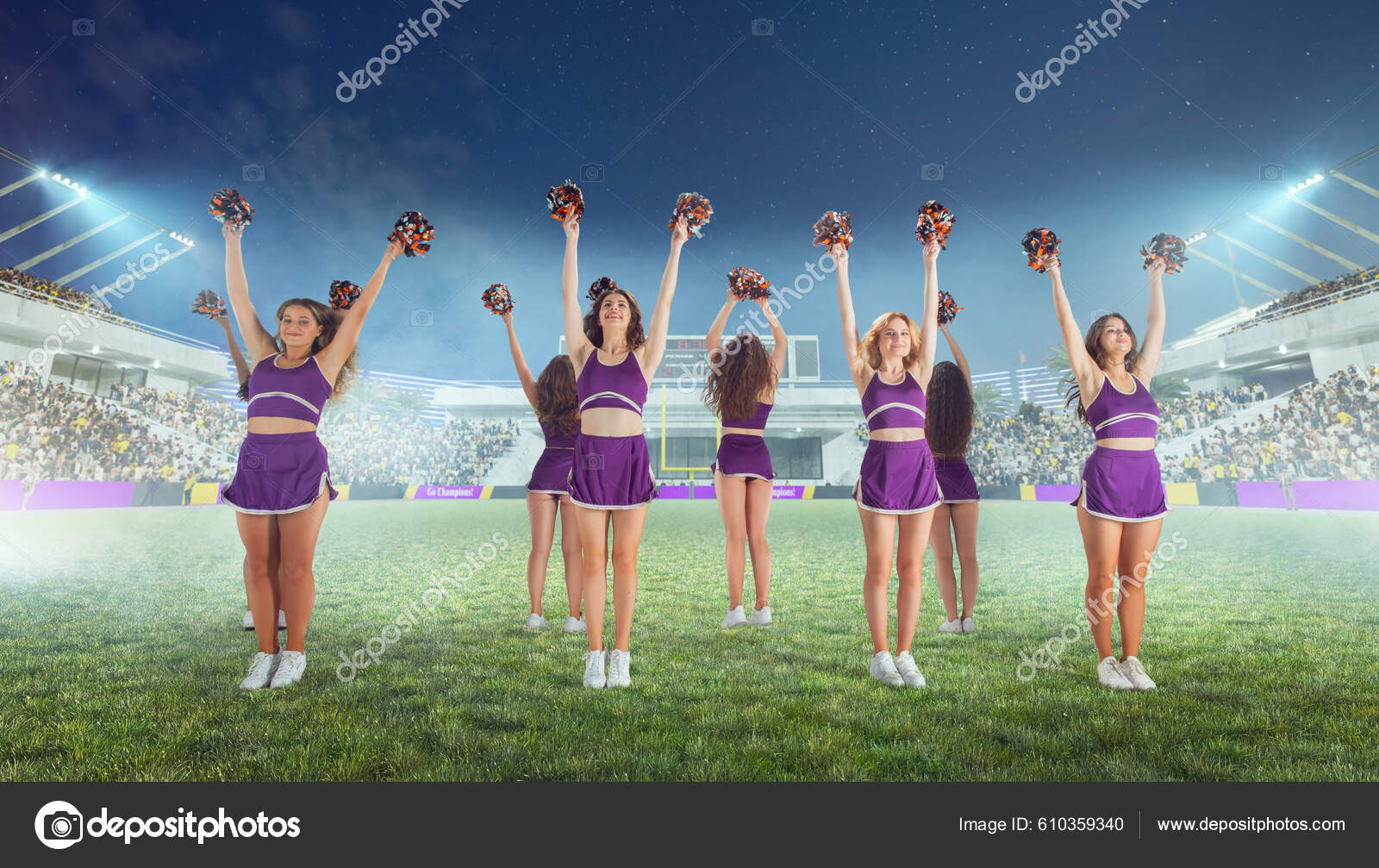 Grupo Animadoras Acción Estadio Noche: fotografía de stock © arturdidyk ...