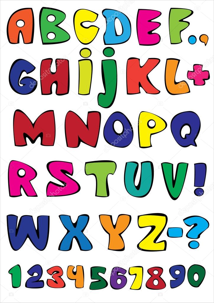 Vector multicolor font set with numbers and symbols Stock Vector Image ...