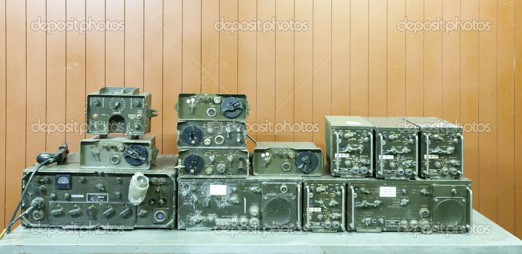 Antique radio transmitter in a war room in the basement of the ...