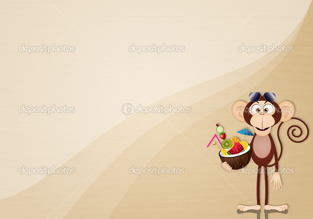 Monkey with coconut drink Stock Illustration by ©sognolucido #49680047