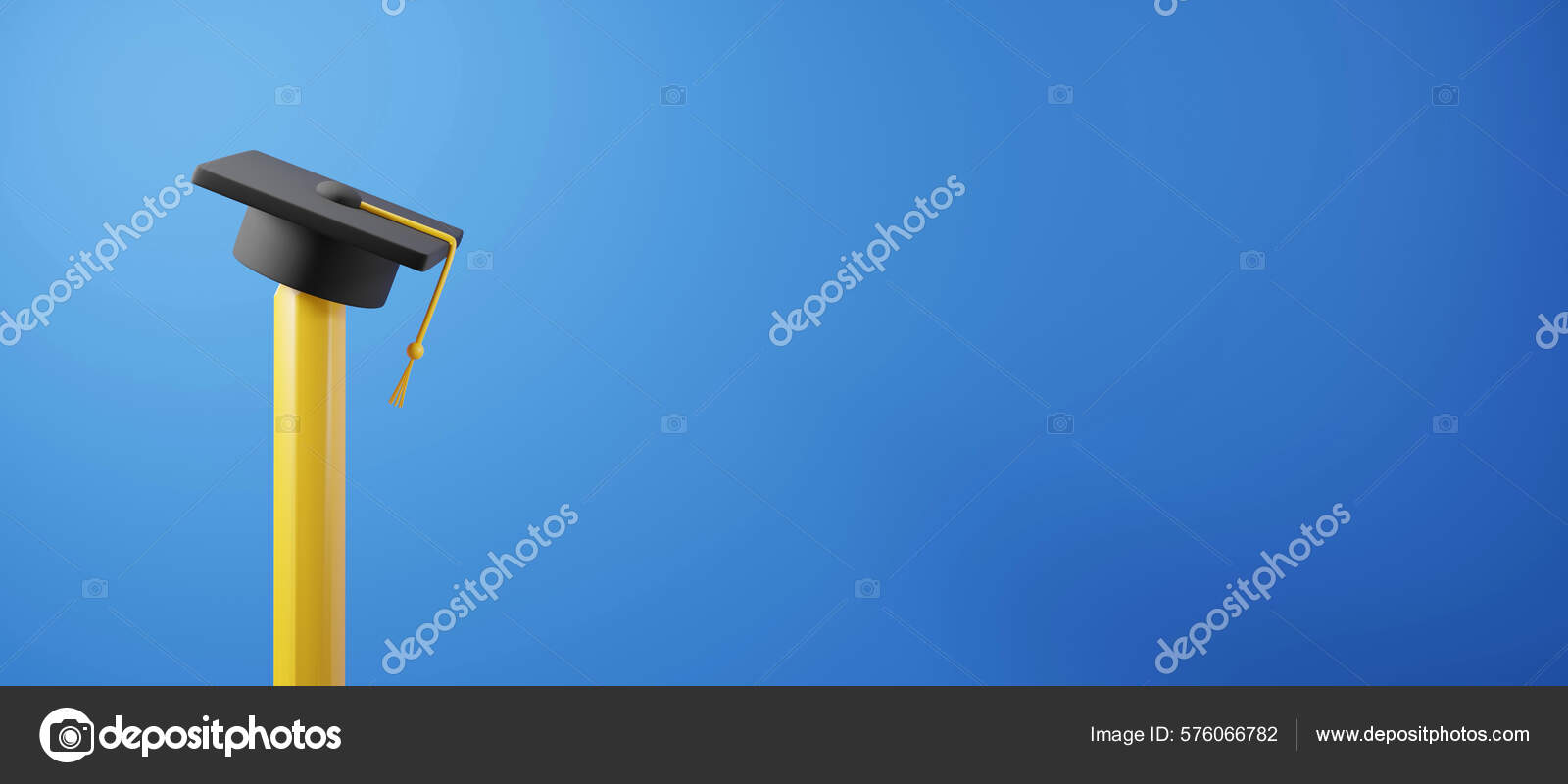 Education Concept Design Yellow Pencil Graduation Cap Blue Background ...