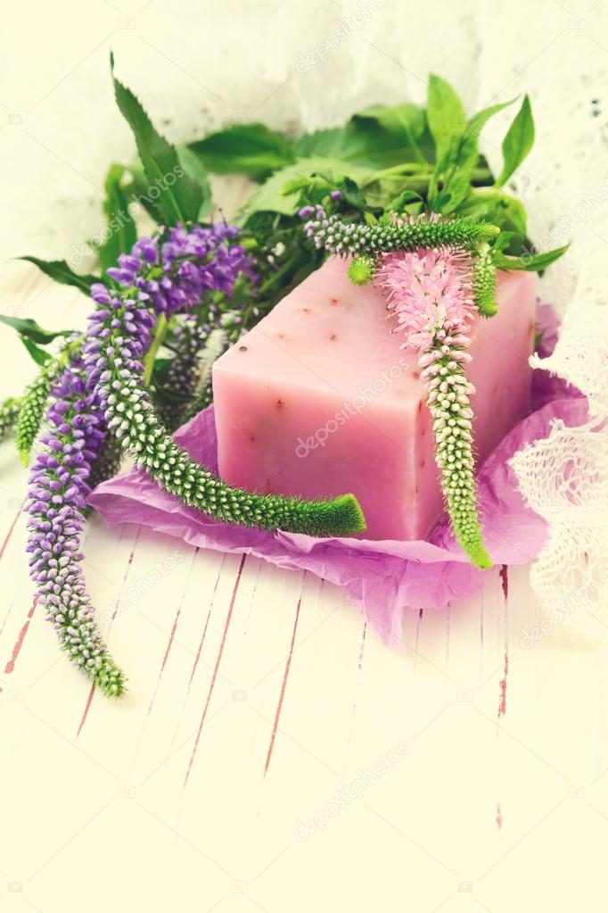 Handmade lavender soap with flowers Stock Photo by ©maglara 30171699