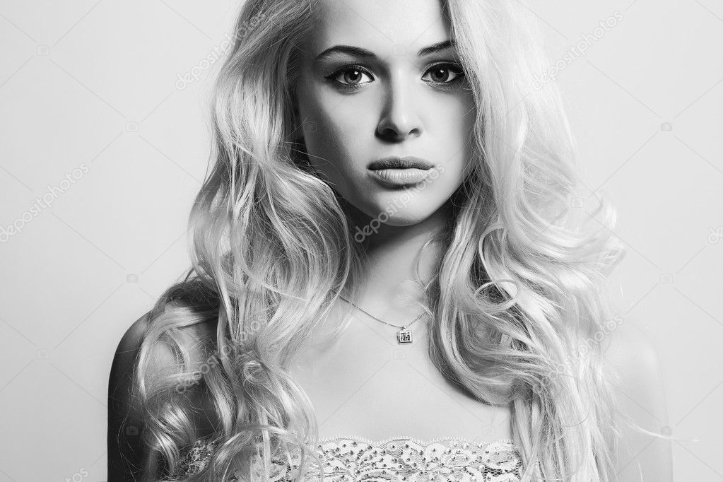 Monochrome Poatrait Of Fashion Portrait Of Young Beautiful Woman Sexy
