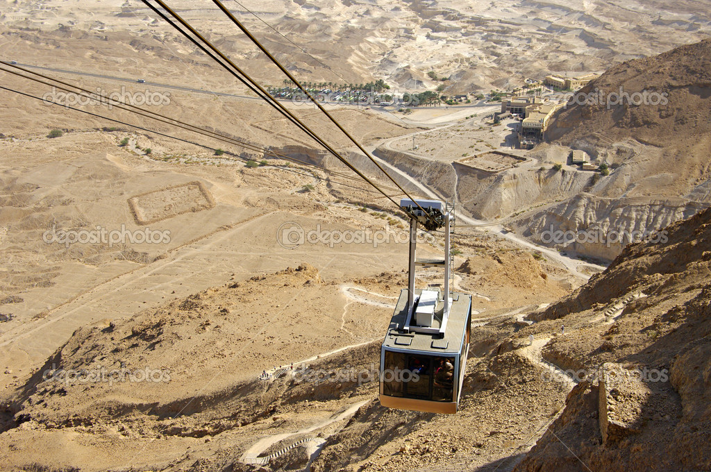 Cable to ancient fortress Masada. Judean Desert. Israel. — Stock Photo ...