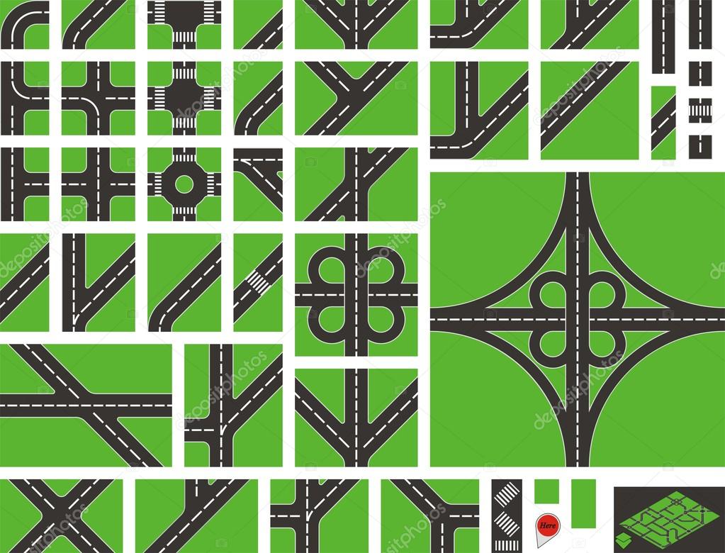 Vector road map elements with an isometric example Stock Vector by ...