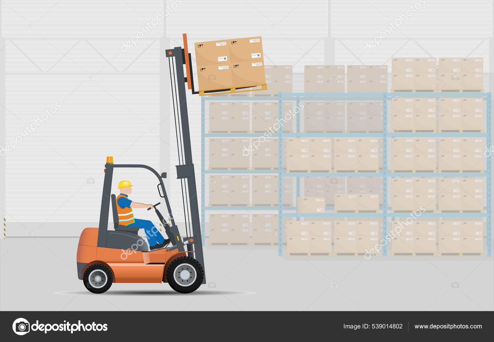 Moving Pallets Boxes Lifting Them Racks Warehouse Using Hydraulic ...