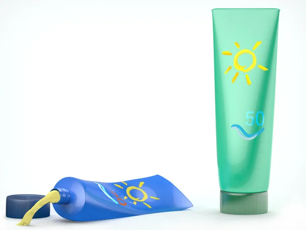 Sun screen cream, oil and lotion containers. Sun protection and Stock ...