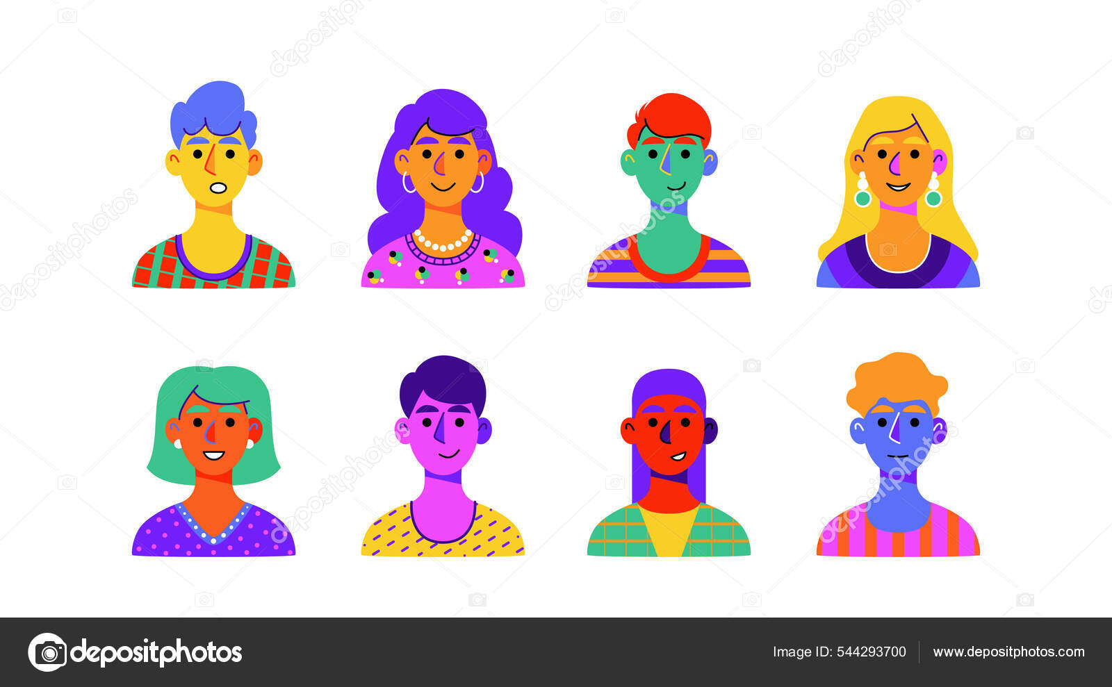 Character Portraits Collection Colorful Avatars Men Women Vector ...