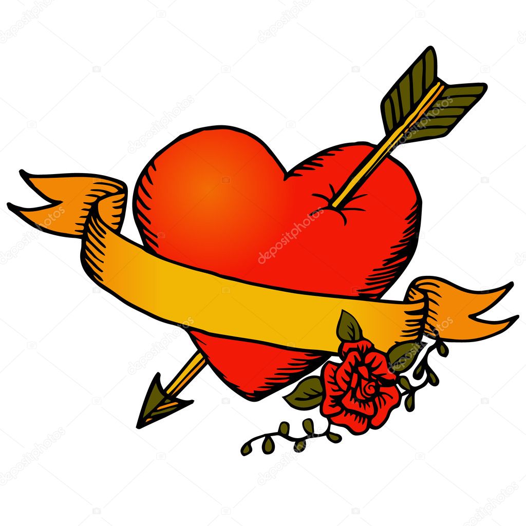 Clásico tatuaje vector corazón y cinta vector, gráfico vectorial ...