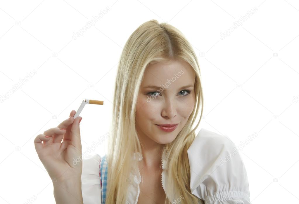Woman breaks Cigarette in two pieces — Stock Photo © Sehenswerk #19257277