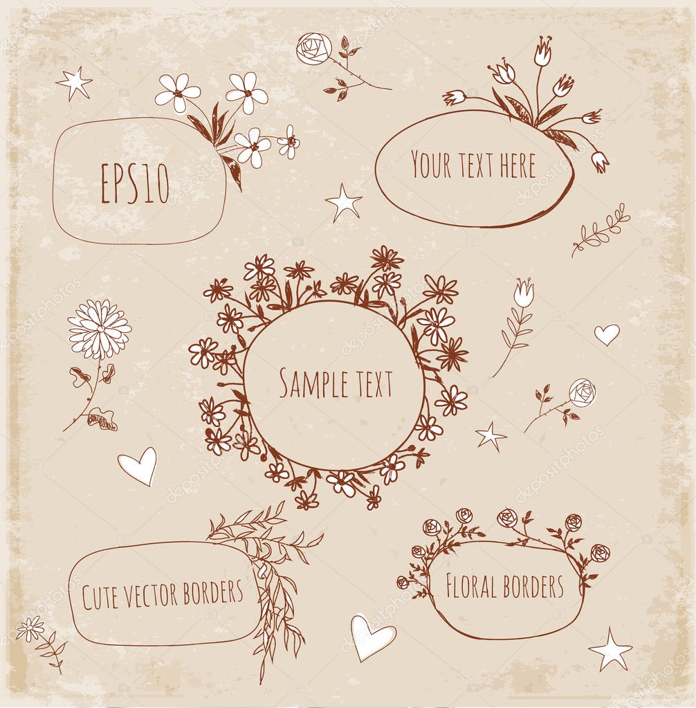 Sketchy Borders with Flowers and Plants Stock Vector Image by ...