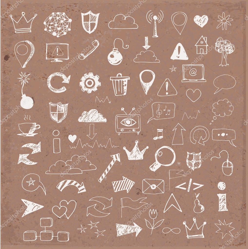 Sketch of web design icons hand drawn on brown paper — Stock Vector ...