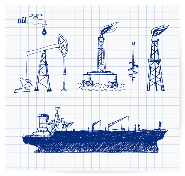 Sketches of oil rigs - Stock Image - Everypixel