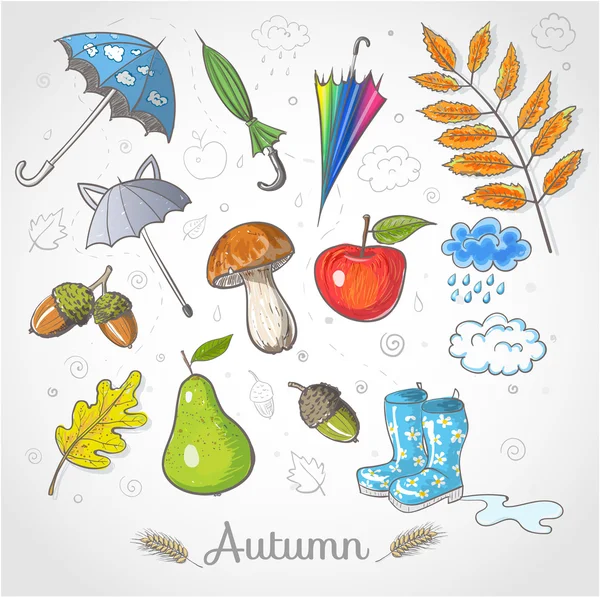 Vector set of autumn symbols for use in design — Stock Vector ...