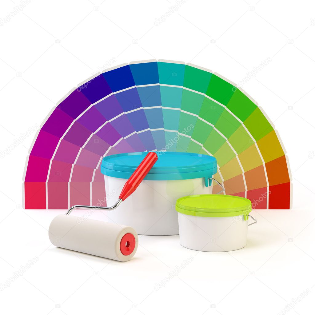 Pantone color palette, paint roller and cans of paint Stock Photo by ... Pantone color palette, paint roller and cans of paint Stock Photo by ...