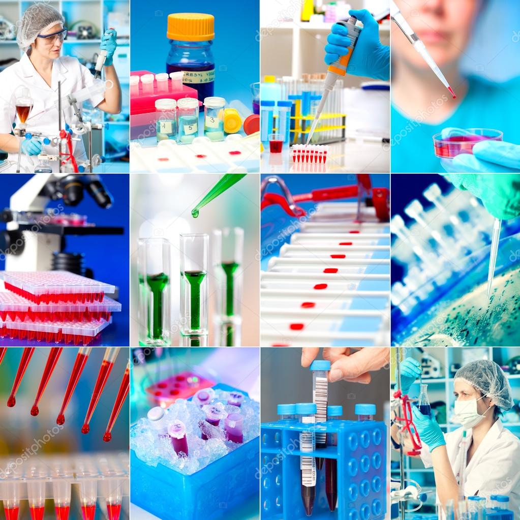 Work in the microbiology laboratory, medical research set — Stock Photo ...
